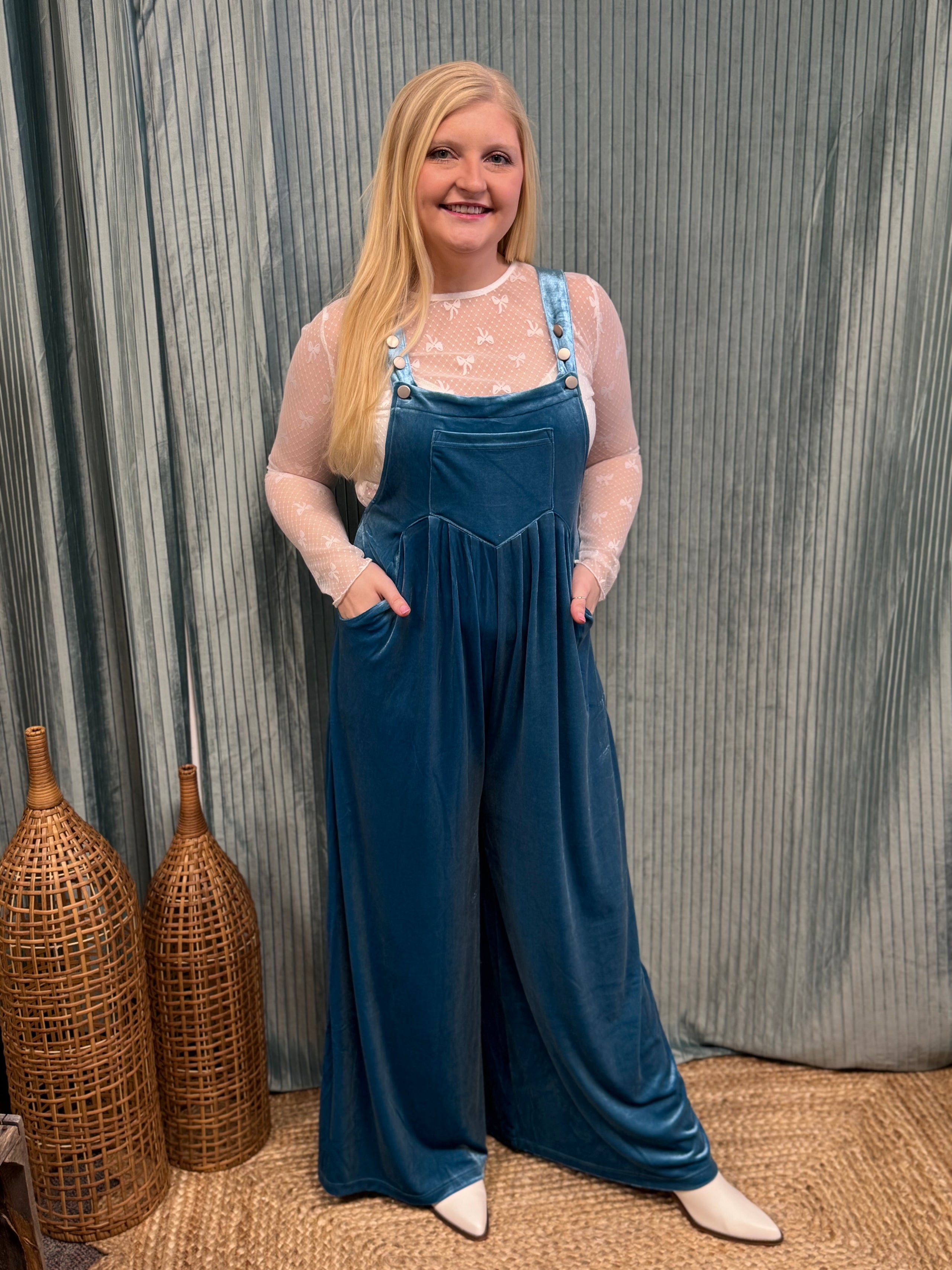 Bibi Wide Leg Velvet Overalls | The Turquoise Junkie